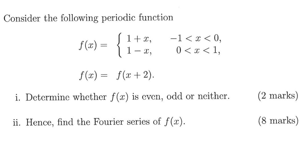 Solved Consider the following periodic function f(0) = {i | | Chegg.com