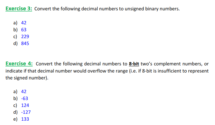 Solved Exercise 3: Convert the following decimal numbers to | Chegg.com