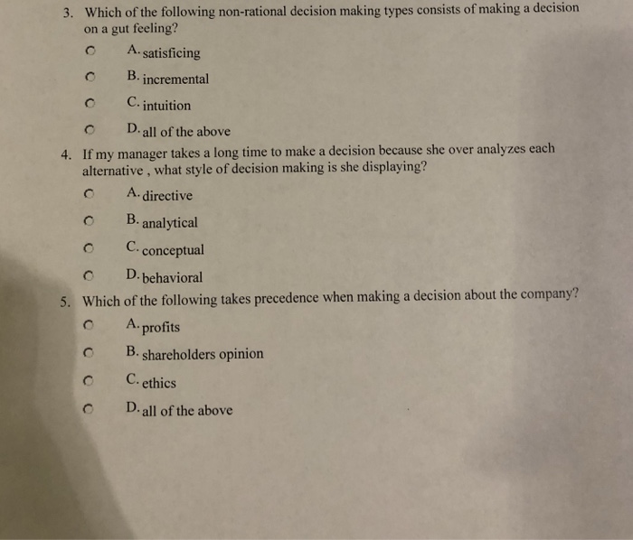 Solved 3. Which of the following non-rational decision | Chegg.com