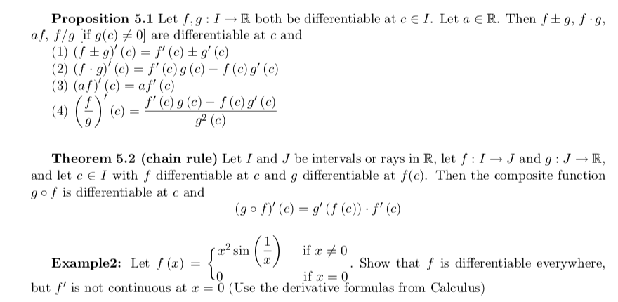 Solved Proposition 5.1 Let f,g: IR both be differentiable at | Chegg.com Solved Proposition 5.1 Let f,g: IR both be differentiable at | Chegg.com