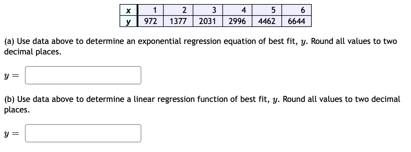 Solved 2 3 4 5 1 395 6 51 Y 276 167 119 76 Use Exponential Chegg