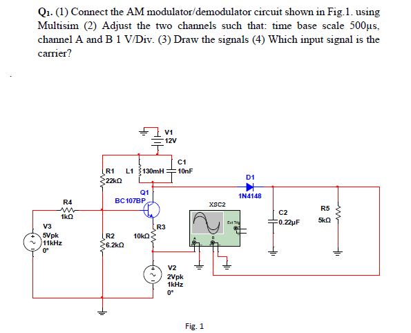 Q1. (1) Connect the AM modulator/demodulator circuit | Chegg.com