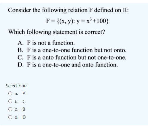 Solved Consider the following relation F defined on R: F = | Chegg.com