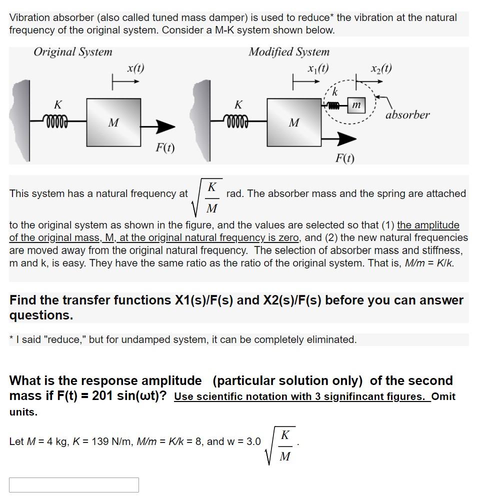 Solved Vibration absorber (also called tuned mass damper) is | Chegg.com