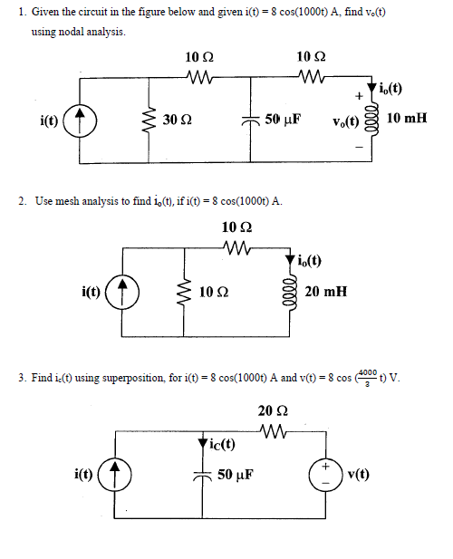 Solved 1. Given the circuit in the figure below and given | Chegg.com