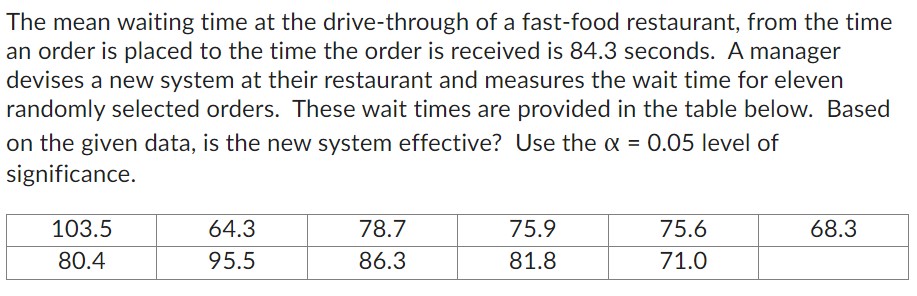 The mean waiting time at the drive-through of a | Chegg.com