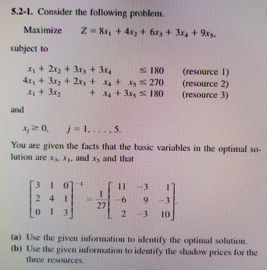 Solved 5.2-1. Consider the following problem. Maximize Z 8, | Chegg.com