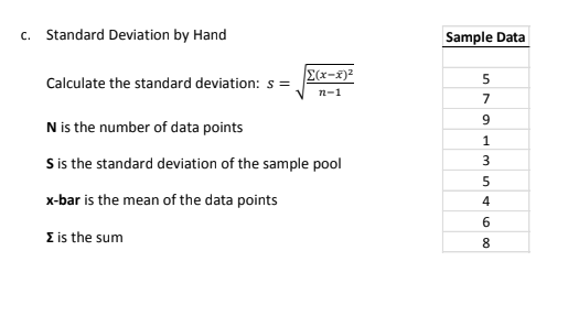 Solved C. Standard Deviation by Hand Sample Data Calculate | Chegg.com