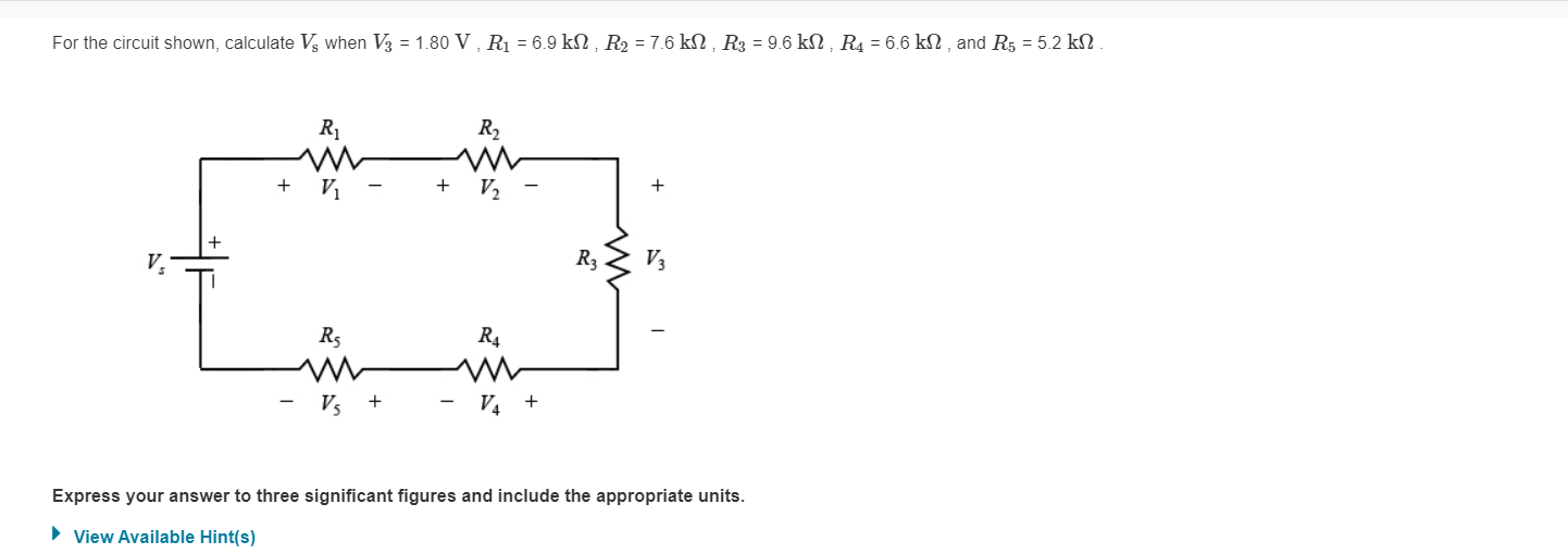 Solved For the circuit shown, calculate Vs when V3=1.80 | Chegg.com