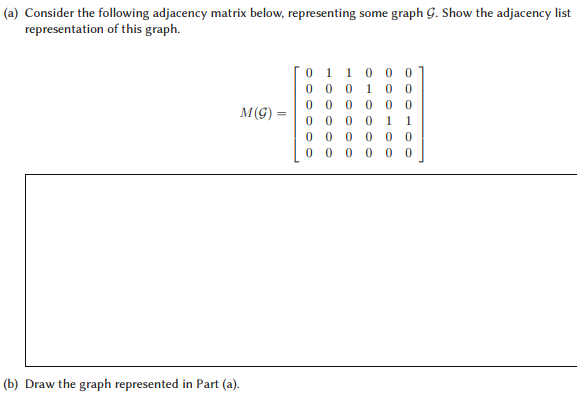 Solved (a) Consider the following adjacency matrix below, | Chegg.com