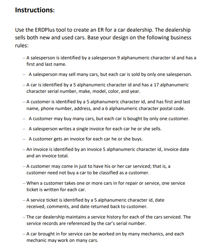 Solved Nstructions Jse The Erdplus Tool To Create An Er 