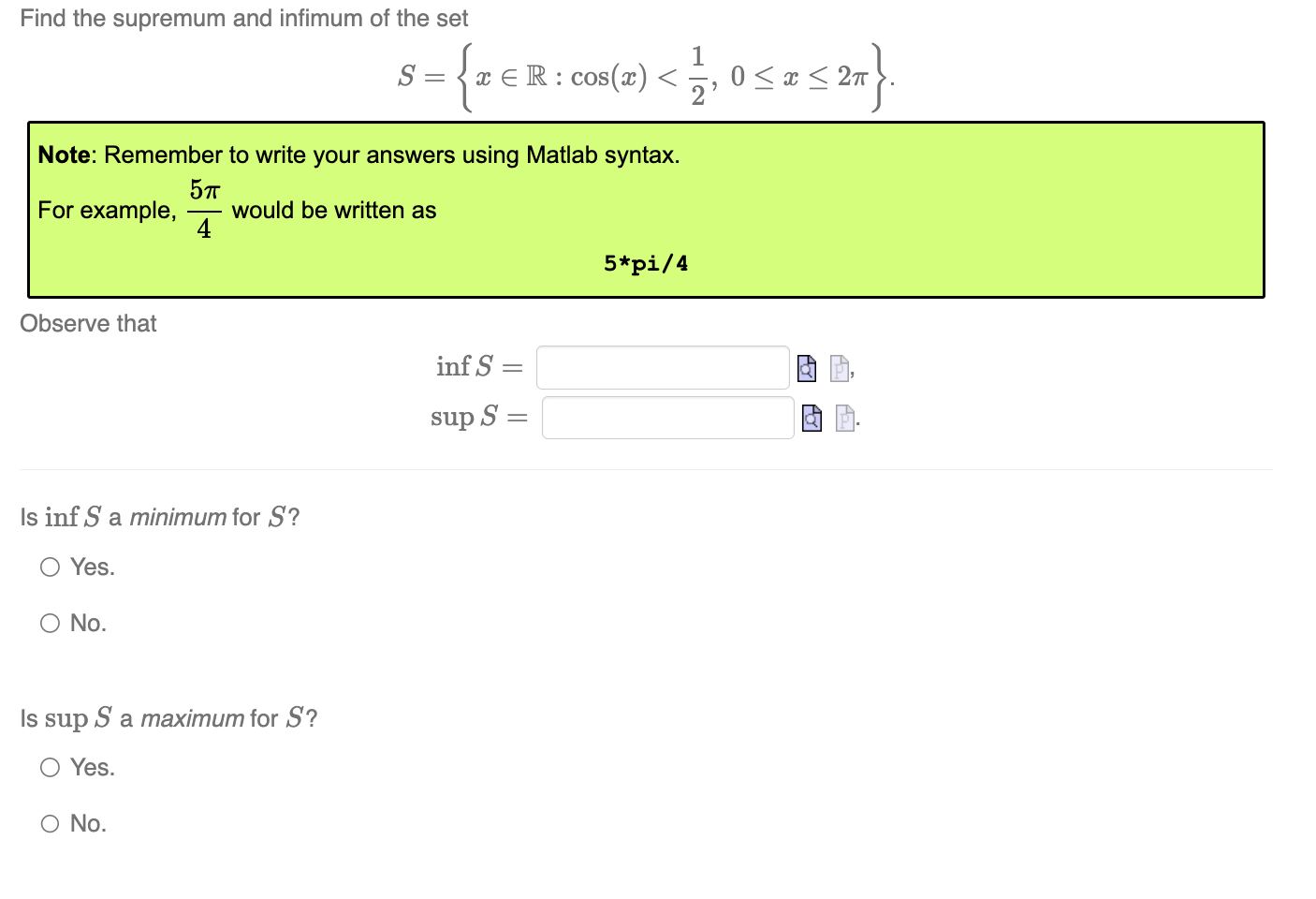 Solved Find the supremum and infimum of the set | Chegg.com