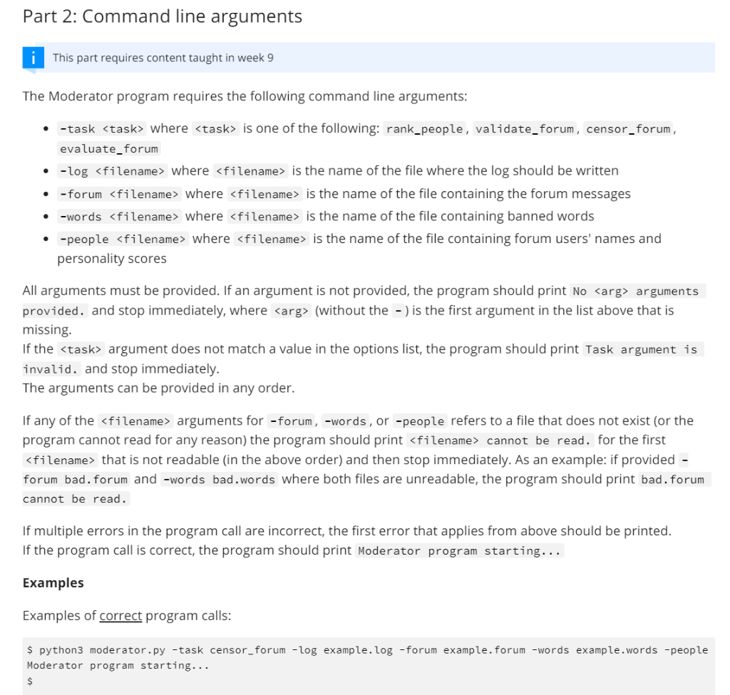 Solved The Moderator program requires the following command | Chegg.com