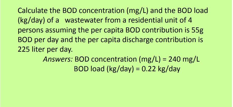 Solved Calculate the BOD concentration (mg/L) and the BOD | Chegg.com