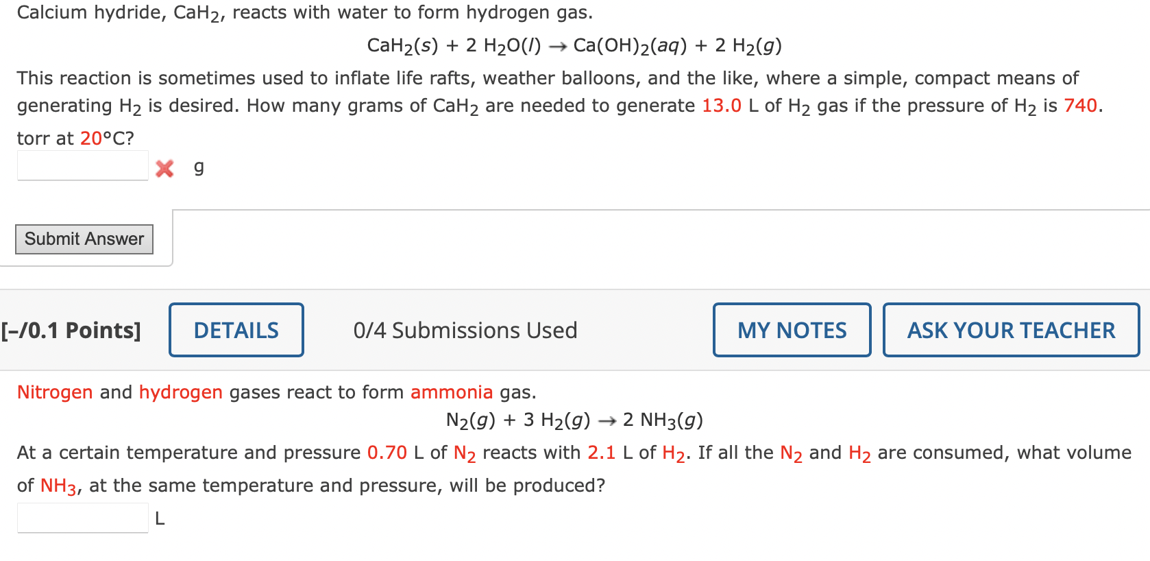 Solved Calcium hydride, CaH2, reacts with water to | Chegg.com