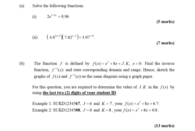 Solved (a) Solve the following functions (1) 2e5-3x = 8.96 | Chegg.com