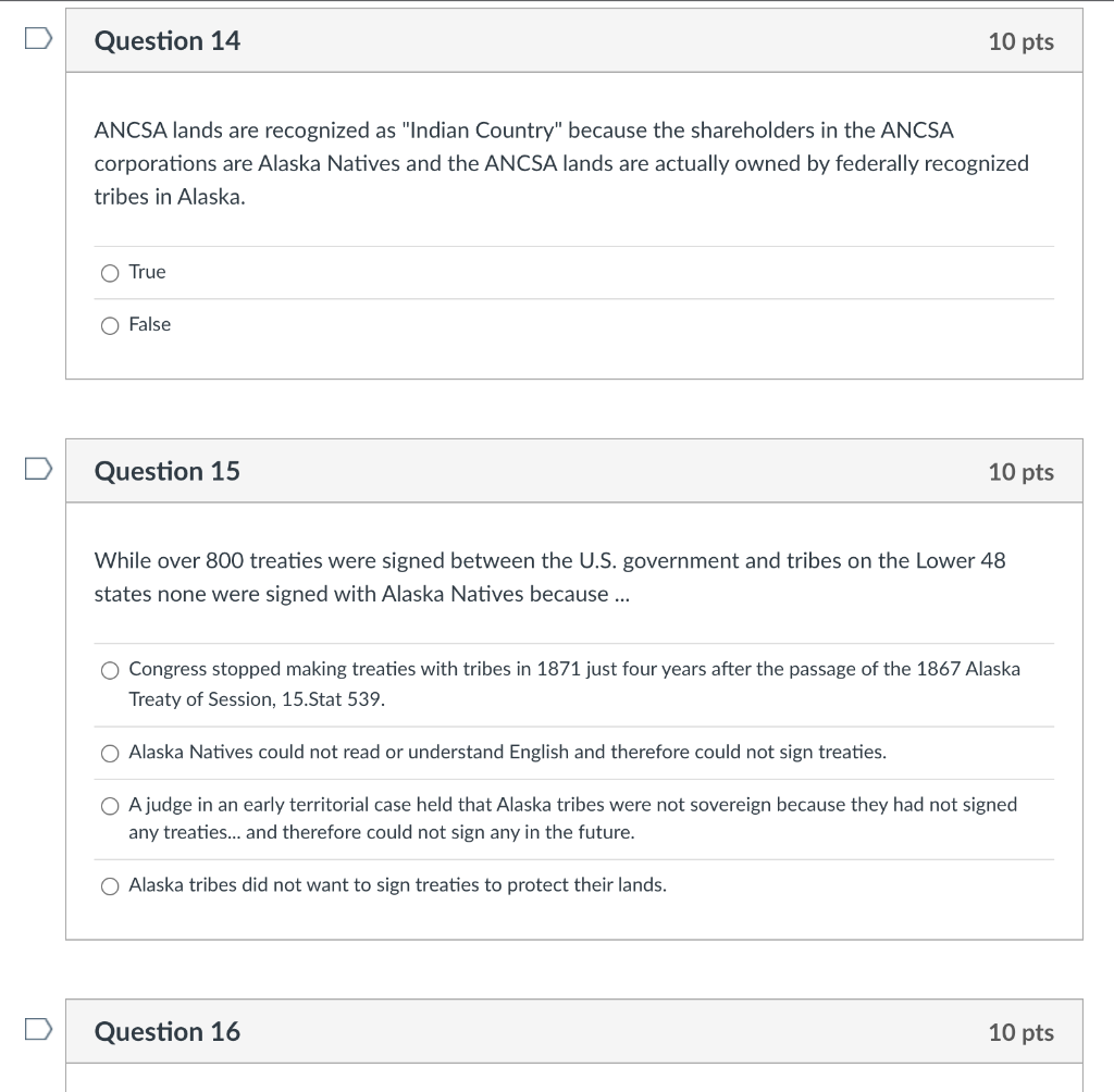 ANCSA lands are recognized as "Indian Country" | Chegg.com