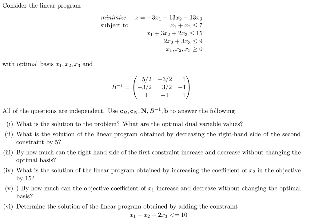 Solved Consider the linear program minimize 之=-32, | Chegg.com