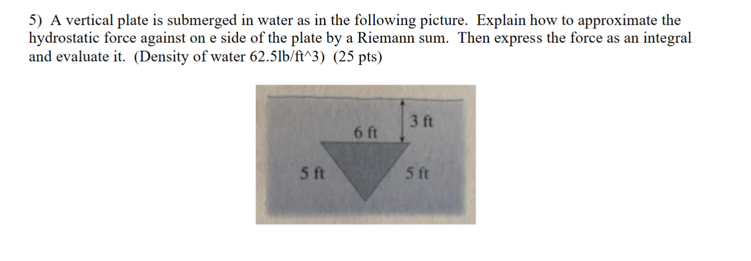 Solved 5) A vertical plate is submerged in water as in the | Chegg.com