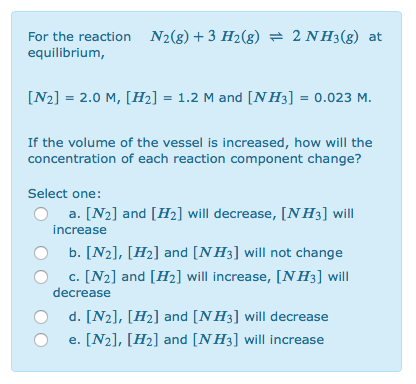 Solved N2(g) + 3 H2(g) 2 NH3(g) For the reaction | Chegg.com