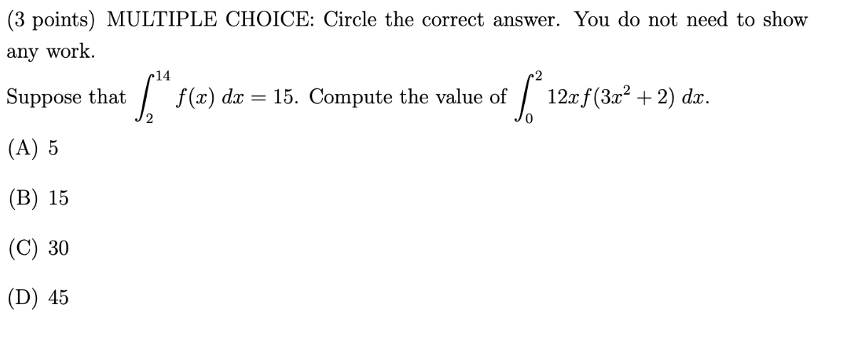 Solved (3 points) MULTIPLE CHOICE: Circle the correct | Chegg.com