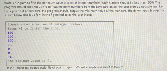 Solved Write a program to find the minimum value of a set | Chegg.com