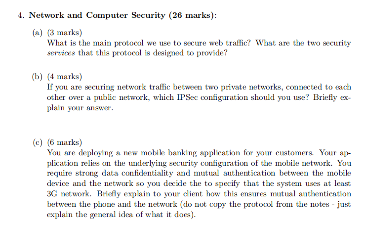 Solved 4. Network and Computer Security (26 marks): (a) (3 | Chegg.com