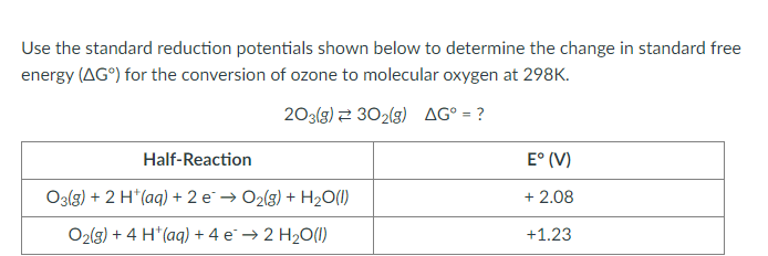 Solved Use the standard reduction potentials shown below to | Chegg.com