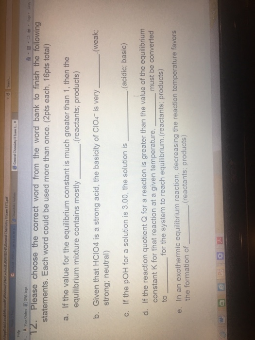 Solved Help a Your 12. Please choose the correct word from | Chegg.com