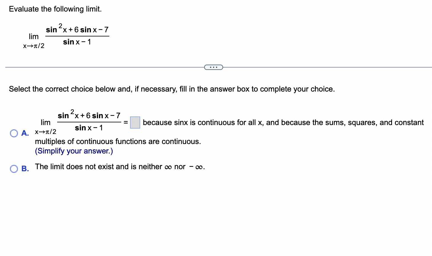 Solved Evaluate the following limit. | Chegg.com