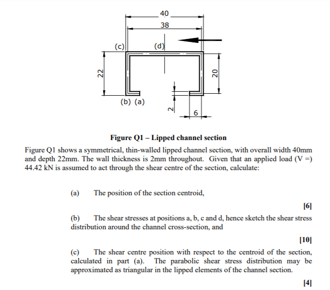 40 38 (d) 22 20 (b) (a) 6 Figure Q1 - Lipped channel | Chegg.com