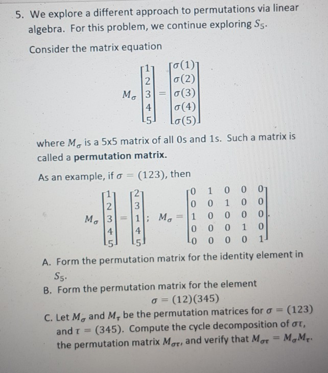Solved 5. We explore a different approach to permutations | Chegg.com
