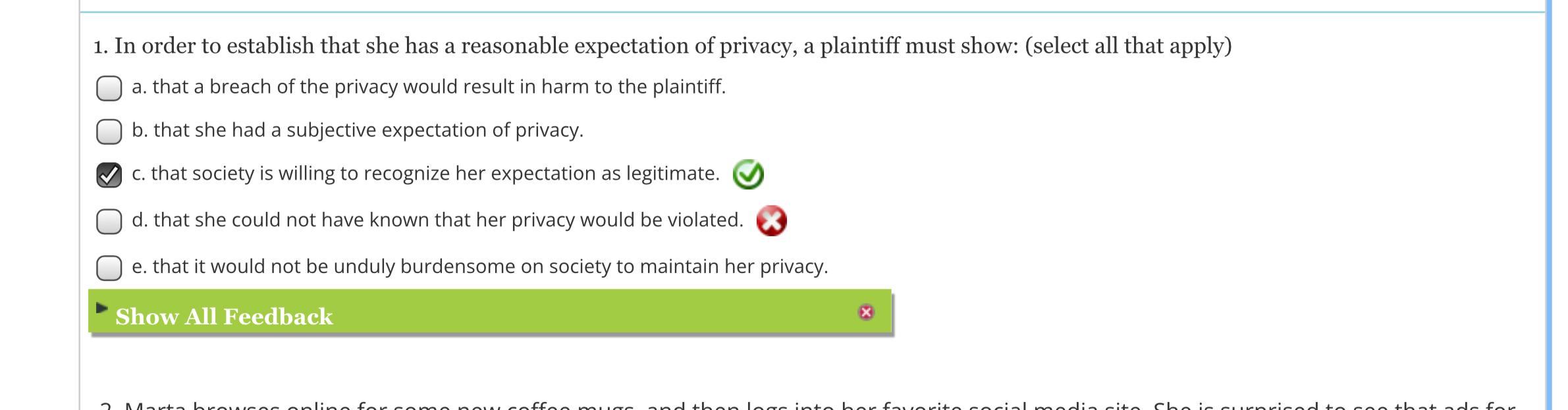 Solved 1. In order to establish that she has a reasonable | Chegg.com