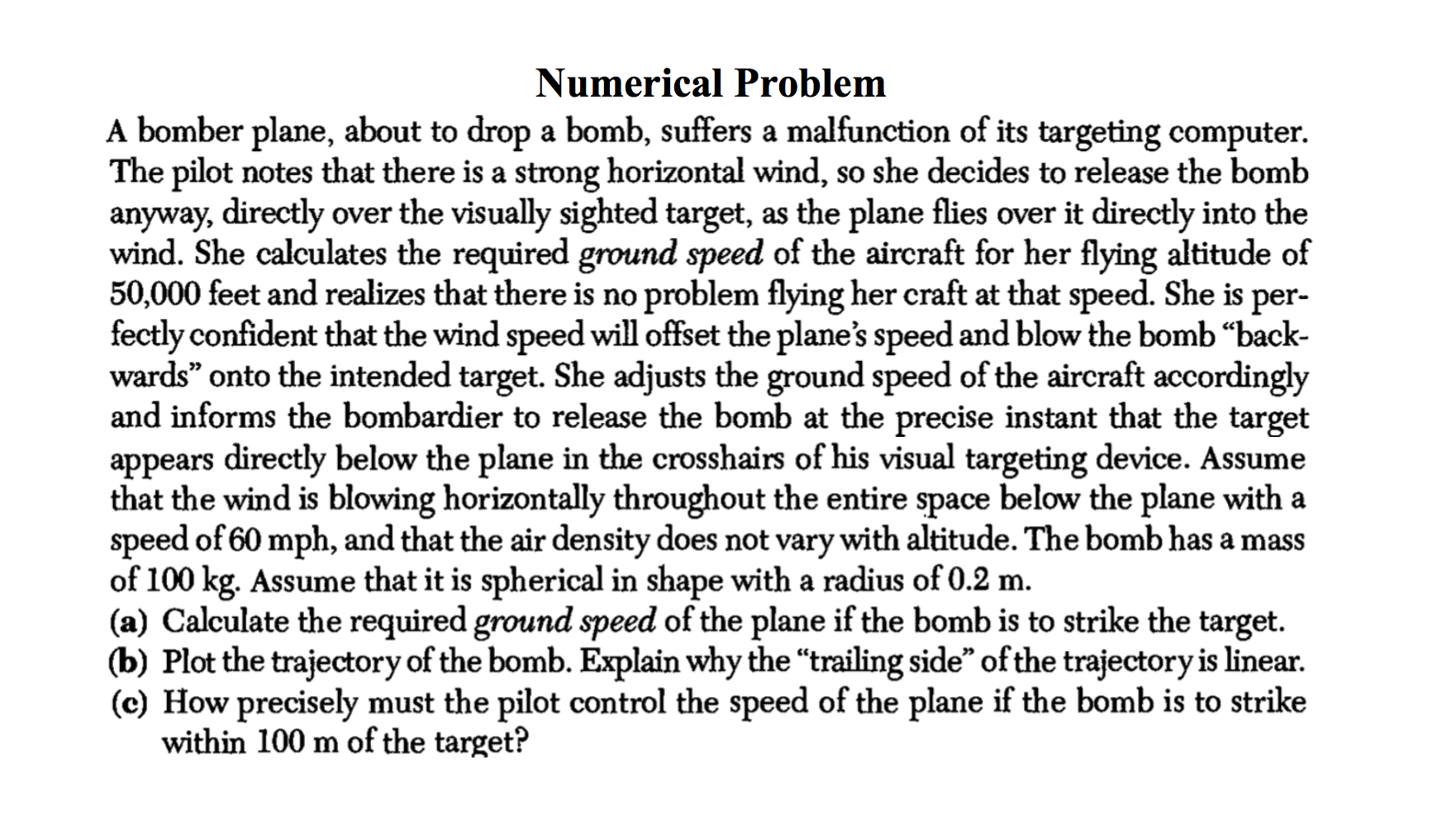 Solved Numerical Problem A bomber plane, about to drop a | Chegg.com