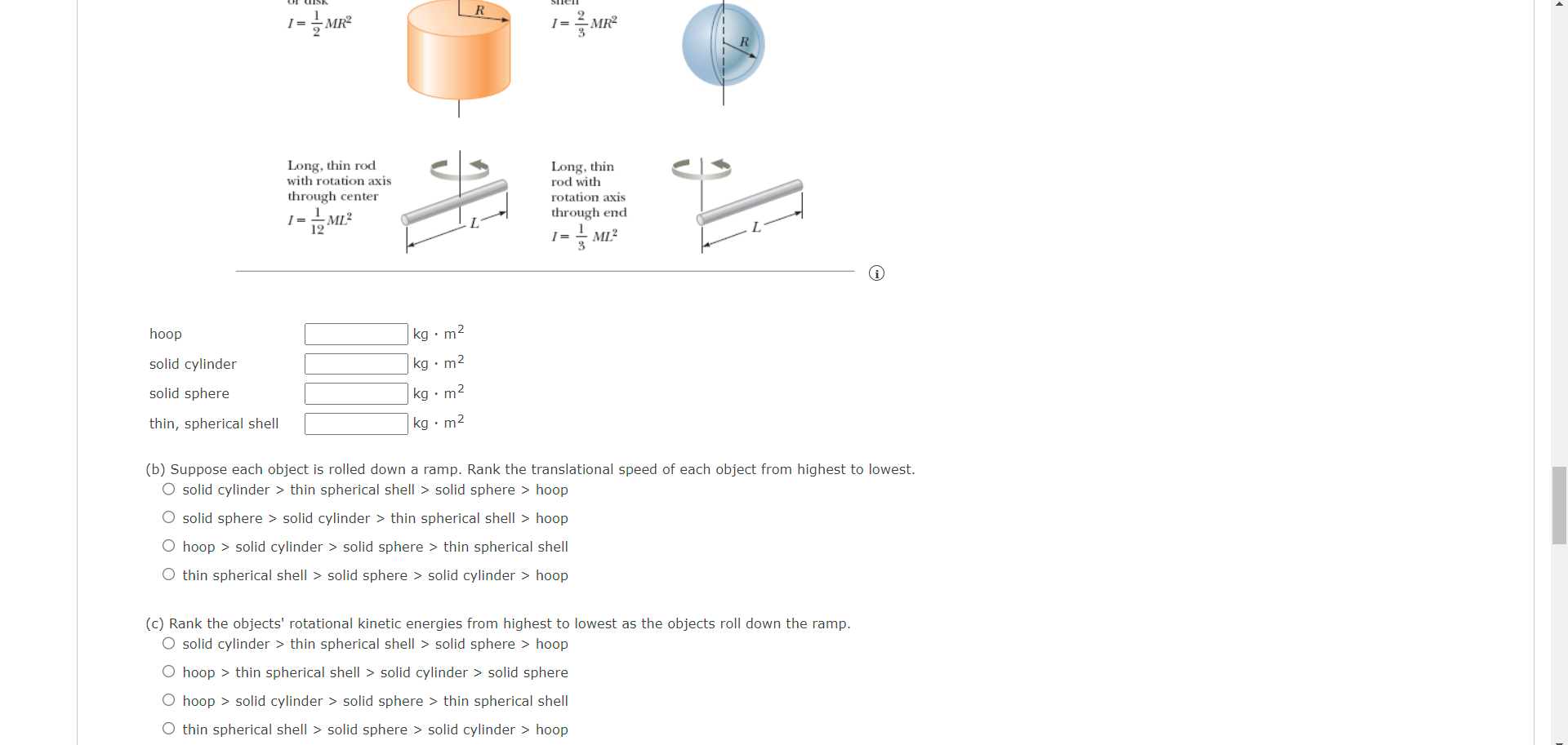 Solved Four objects-a hoop, a solid cylinder, a solid | Chegg.com