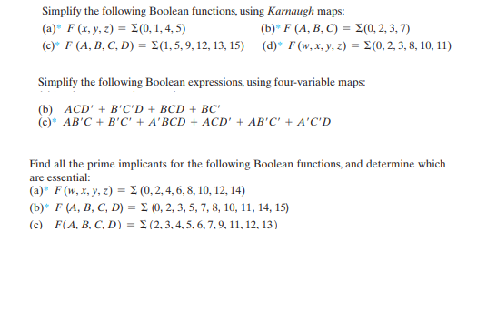 Solved Simplify the following Boolean functions, using | Chegg.com