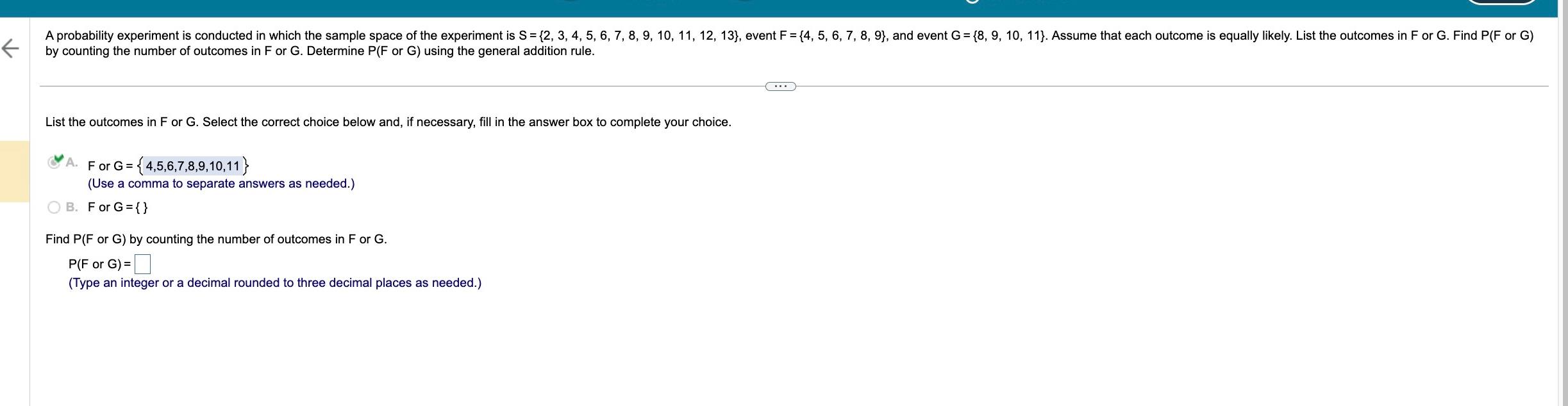 Solved by counting the number of outcomes in F or G. | Chegg.com