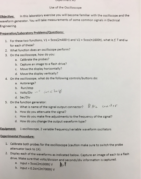 Solved Use of the Oscilloscope Obiective: In this laboratory | Chegg.com
