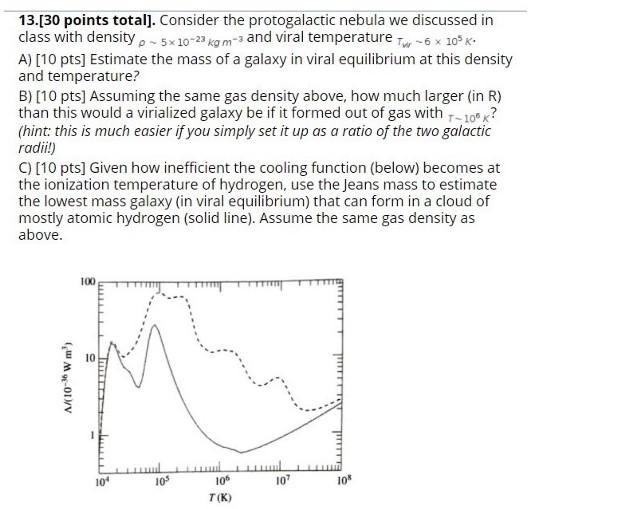 13.[30 points total]. Consider the protogalactic | Chegg.com