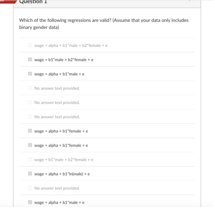 Solved Which of the following regressions are valid? (Assume | Chegg.com