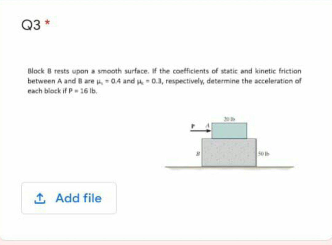 Solved Q3* Block B rests upon a smooth surface. If the | Chegg.com