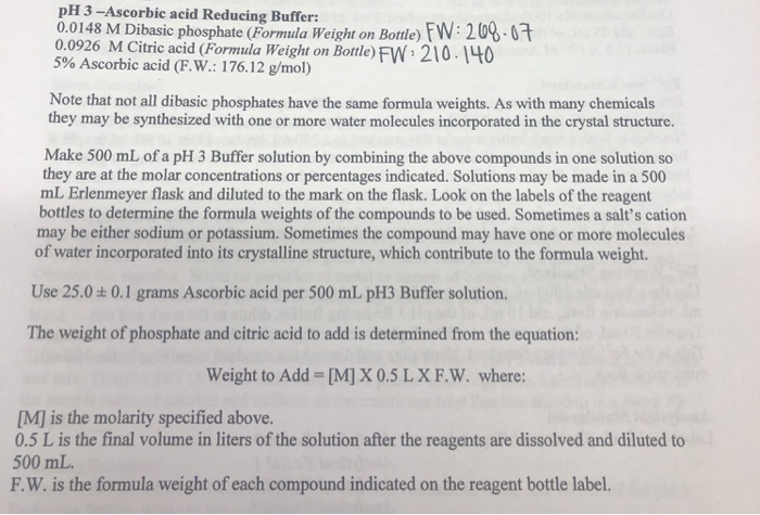Solved pH 3-Ascorbic acid Reducing Buffer: 0.0148 M Dibasic | Chegg.com