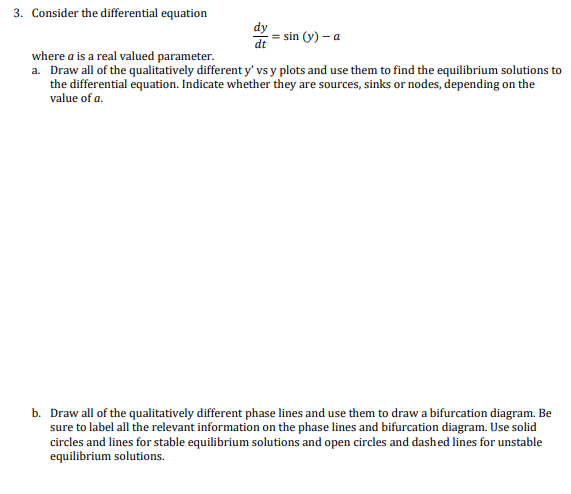 Solved 3. Consider the differential equation sin (y)-a where | Chegg.com