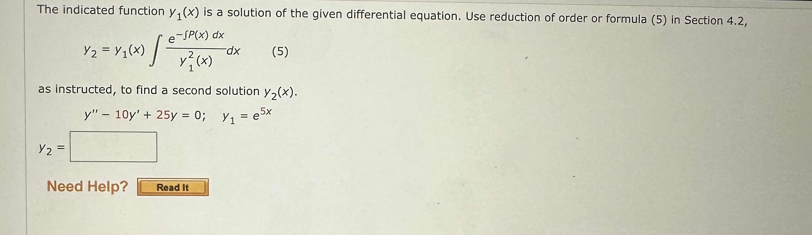 Solved The indicated function y1(x) is a solution of the | Chegg.com