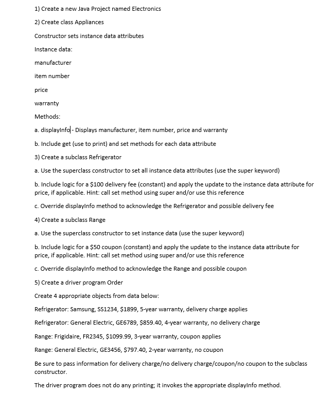 Solved 1 Create A New Java Project Named Electronics 2 