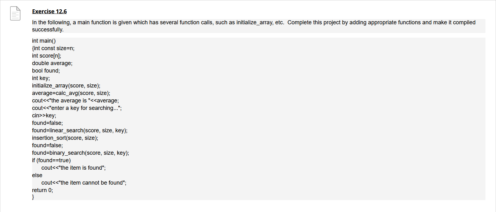 Solved Exercise 12.6 In the following, a main function is | Chegg.com