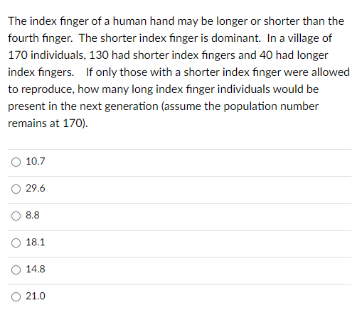 Solved The index finger of a human hand may be longer or | Chegg.com