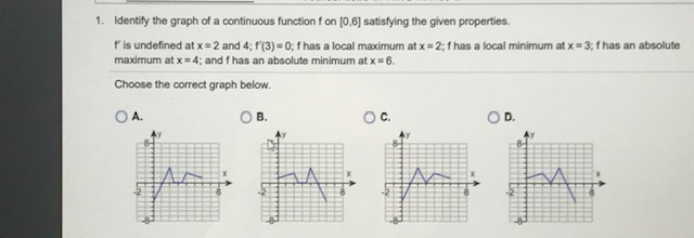 Solved 1. Identify the graph of a continuous function f on | Chegg.com