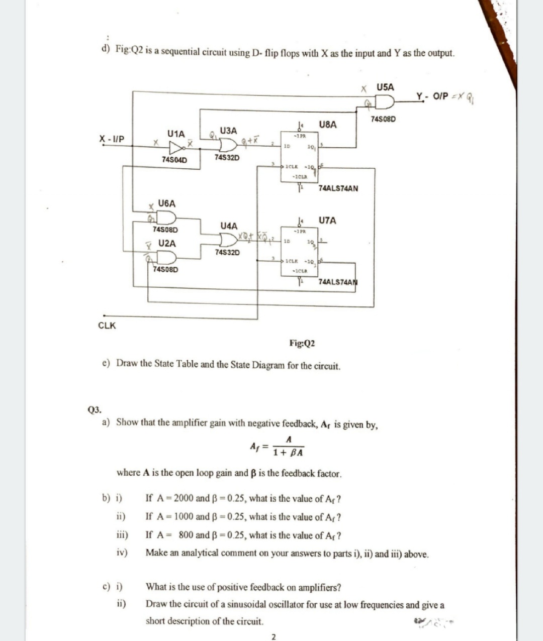 Solved d) Fig:Q2 is a sequential circuit using D- flip flops | Chegg.com