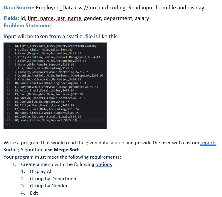 Solved Data Source: Employee_Data.csv // no hard coding. | Chegg.com